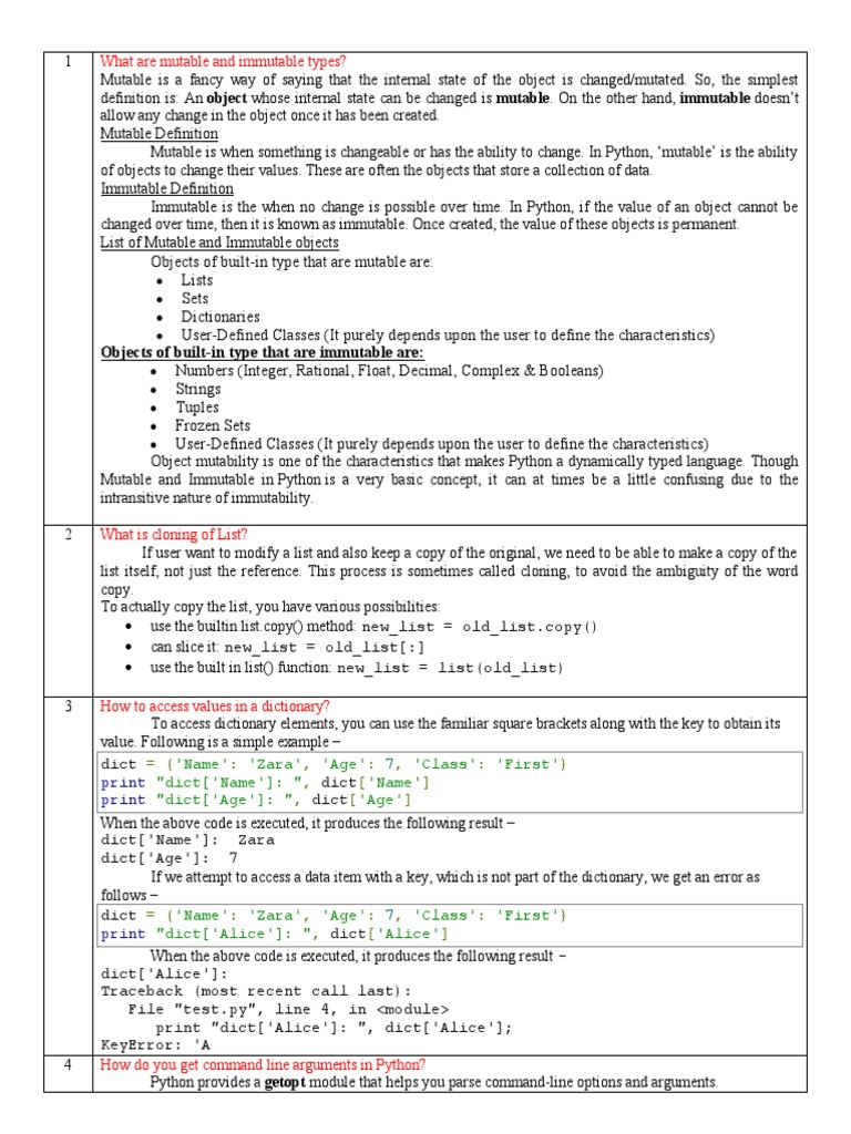 What Are Mutable and Immutable Types?: Objects of Built-In Type That Are Immutable Are | PDF ...