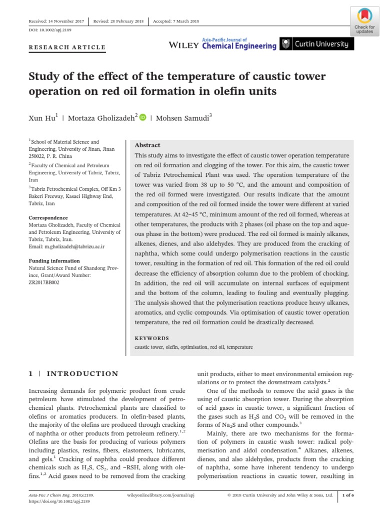 Study of The Effect of The Temperature of Caustic Tower Operation On ...