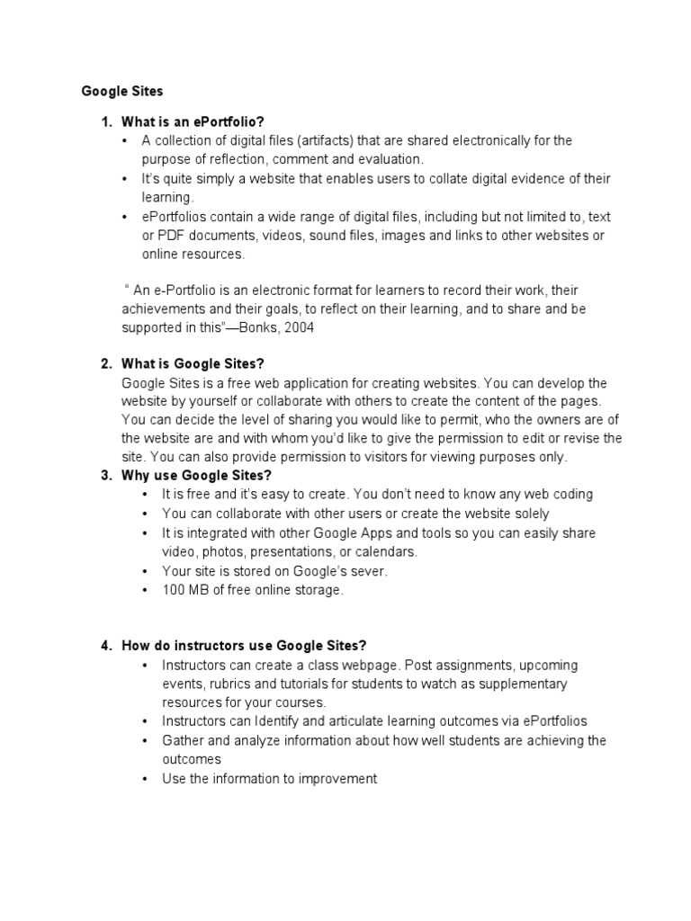 Google Sites 1. What Is An Eportfolio? | PDF | Websites | World Wide Web