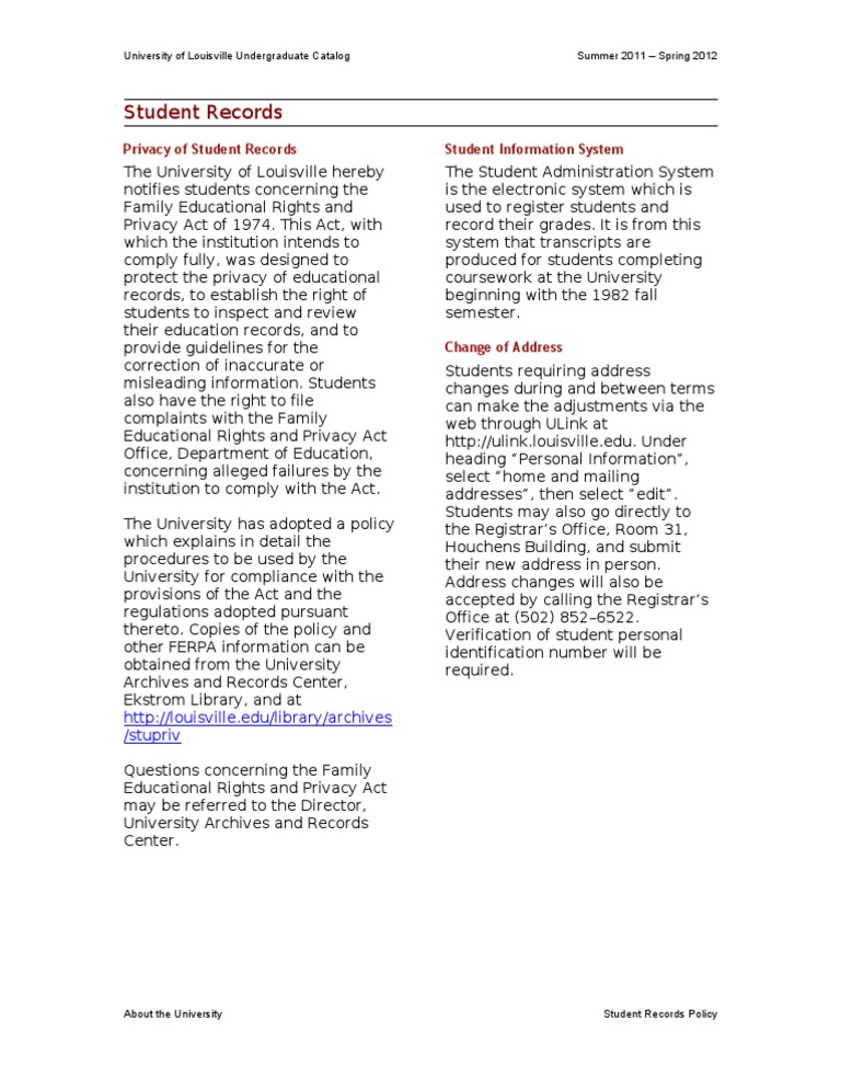 UofL Student Records Privacy Policy | PDF | Privacy | Justice