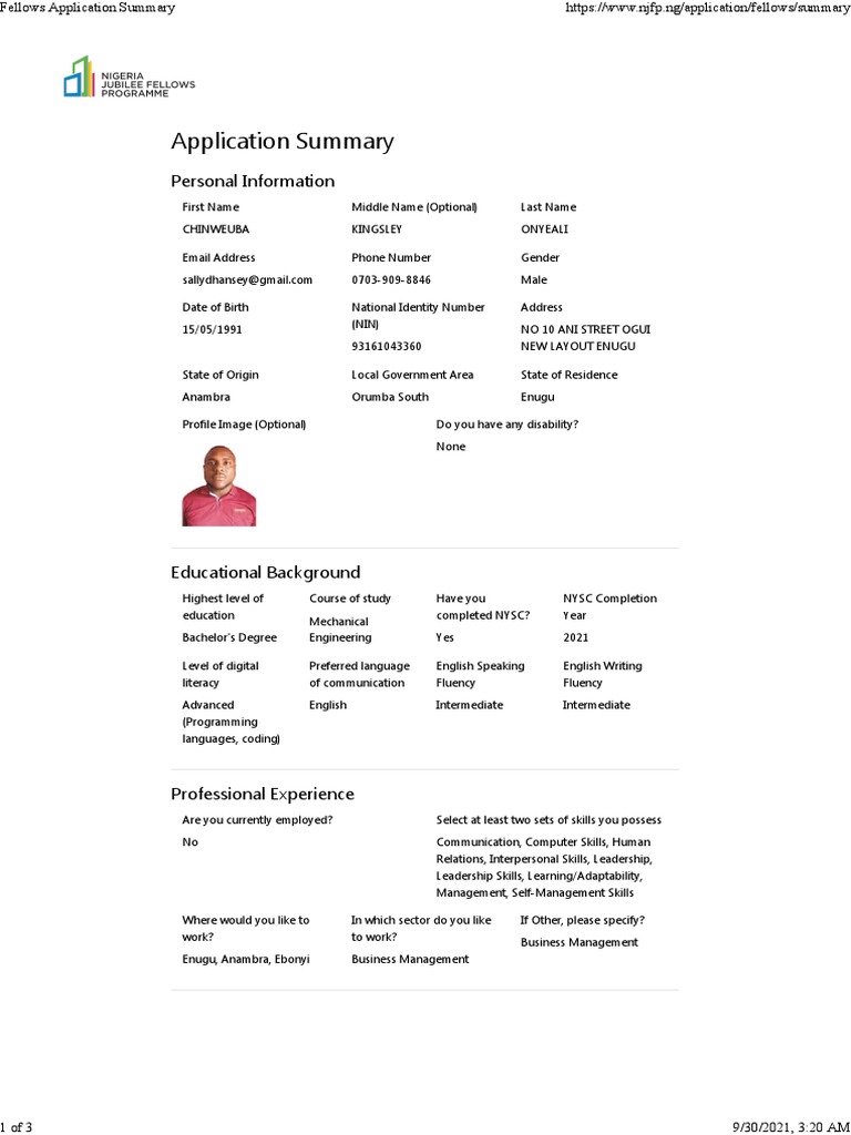 Fellows Application Summary | PDF | Leadership | Identity Document