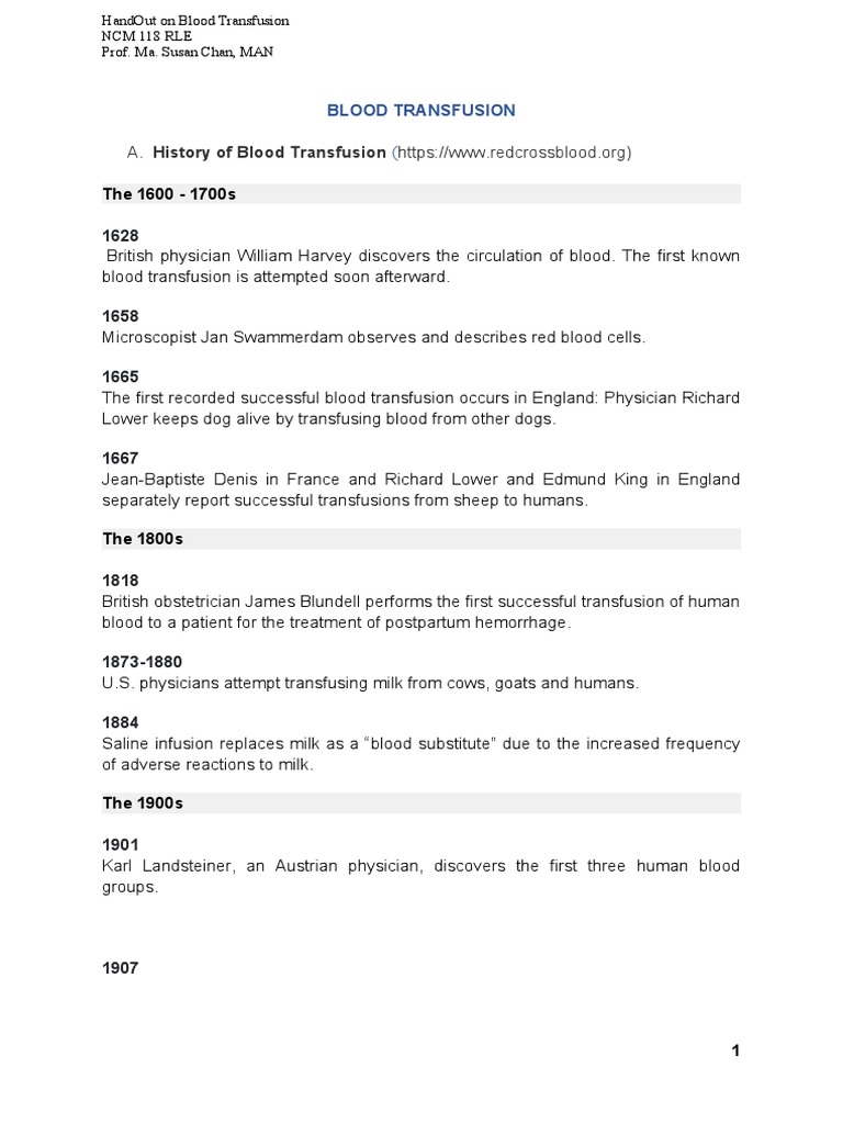 A. History of Blood Transfusion: The 1600 - 1700s | Download Free PDF ...