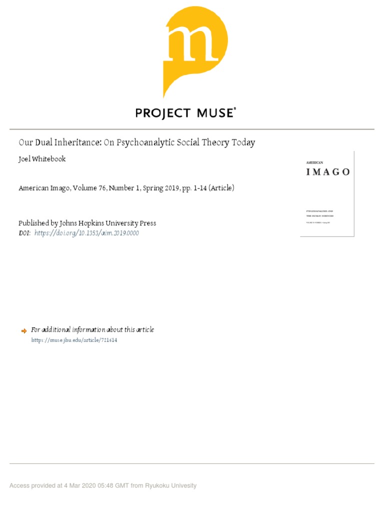 Our Dual Inheritance On Psychoanalytic Social Theory Today | PDF ...