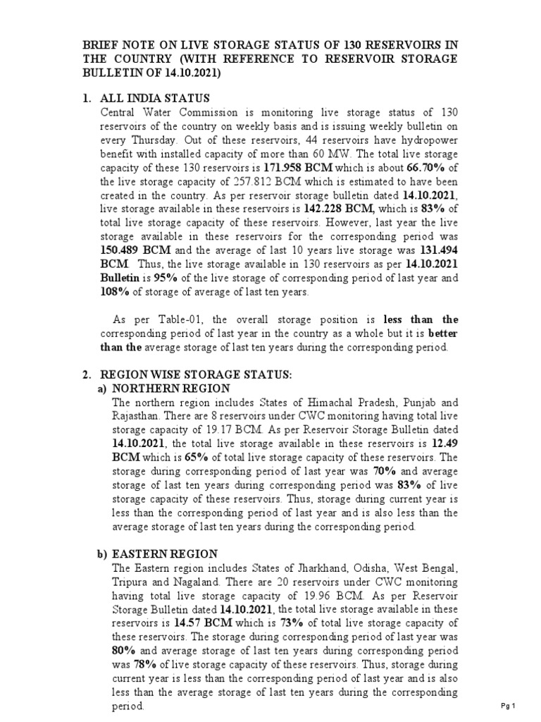 Brief Note On Live Storage | PDF | Natural Resource Management ...