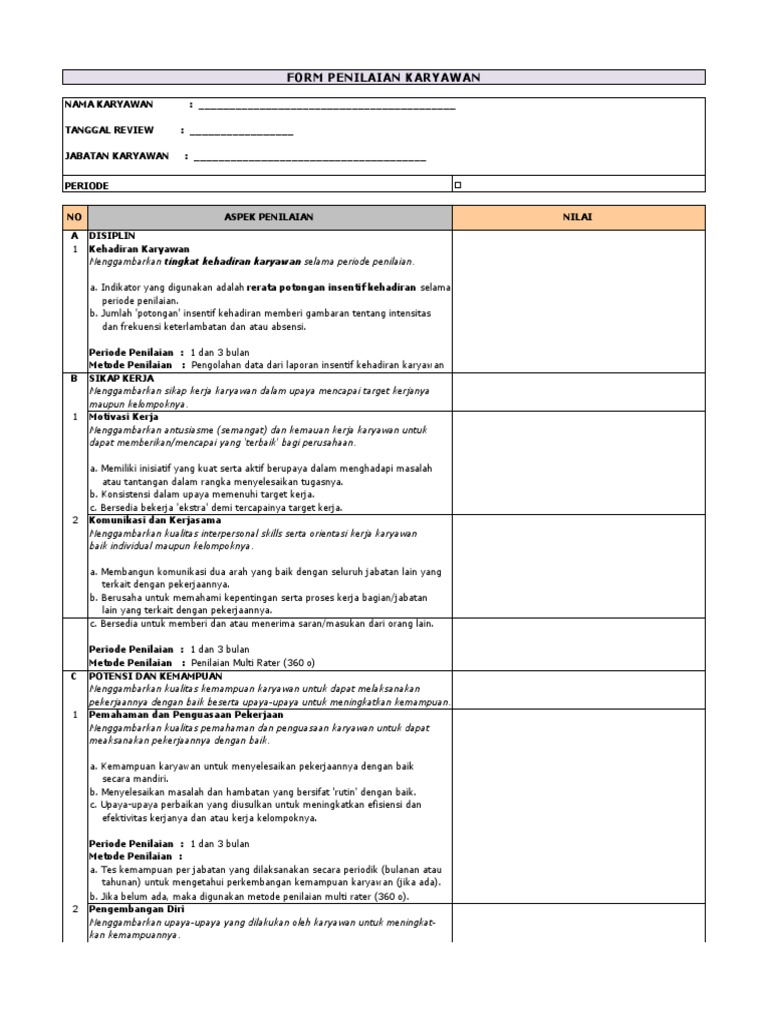Form Penilaian Karyawan | PDF