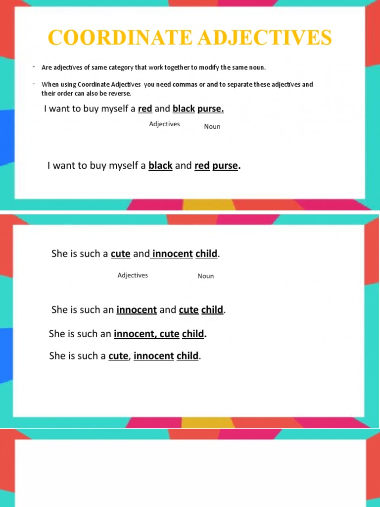 Coordinate Adjectives: I Want To Buy Myself A Black and Red Purse | PDF ...