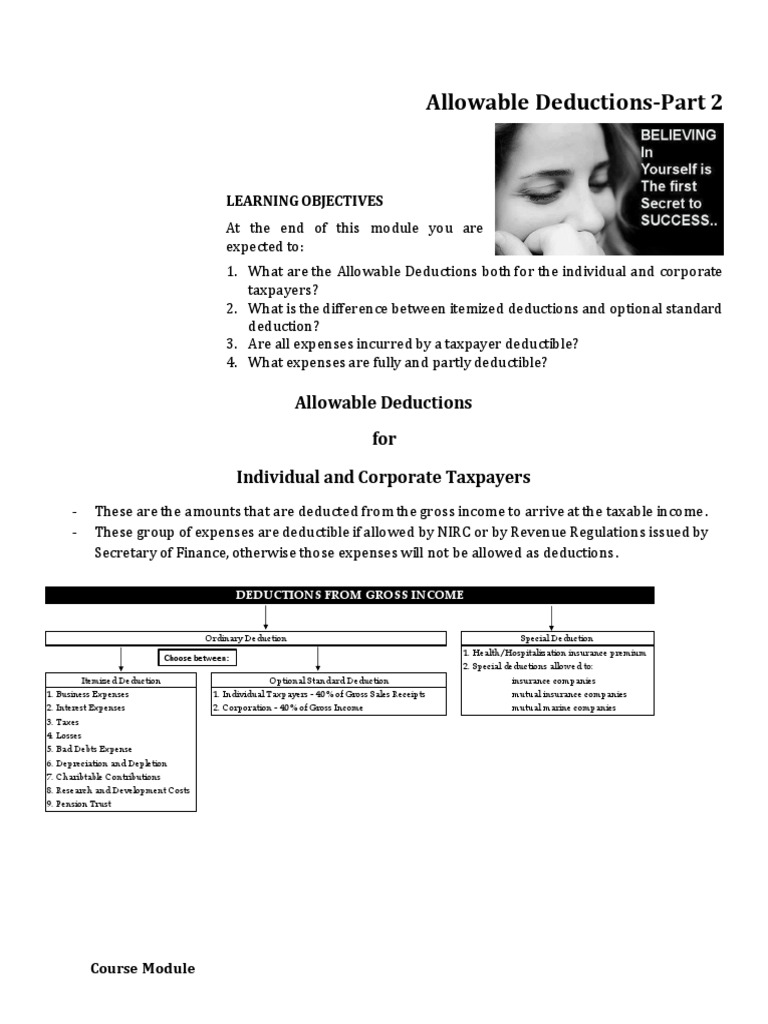 Allowable Deductions for Taxpayers | PDF | Tax Deduction | Expense