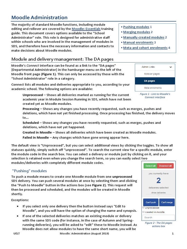 Moodle Administration: Module and Delivery Management: The DA Pages ...