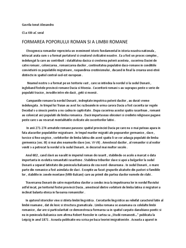Formarea Poporului Roman Si A Limbii Romane | PDF