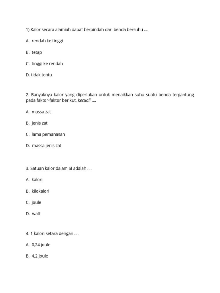 Soal Kuis Kalor Grade 7 | PDF | Teknologi & Rekayasa