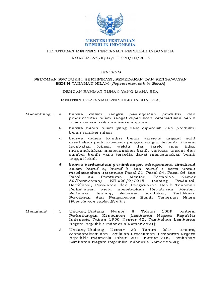 Pedoman Benih Tanaman Nilam 2015 | PDF | Teknologi & Rekayasa