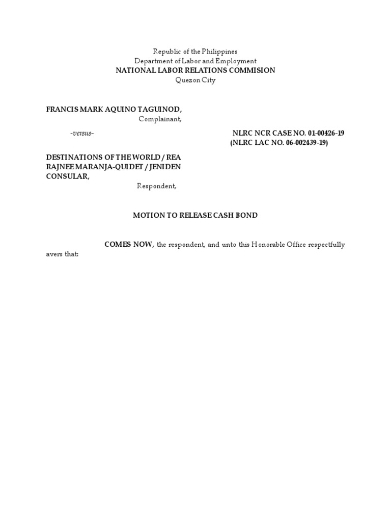 Motion To Release Cash Bond | PDF