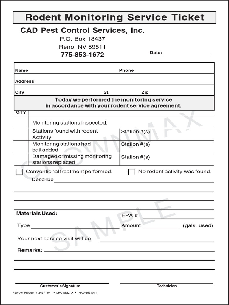 Rodent Monitoring Service Ticket - Form | PDF