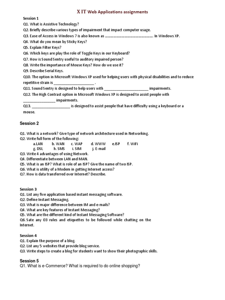 Web Applications Assignments | PDF | Computer Network | Instant Messaging
