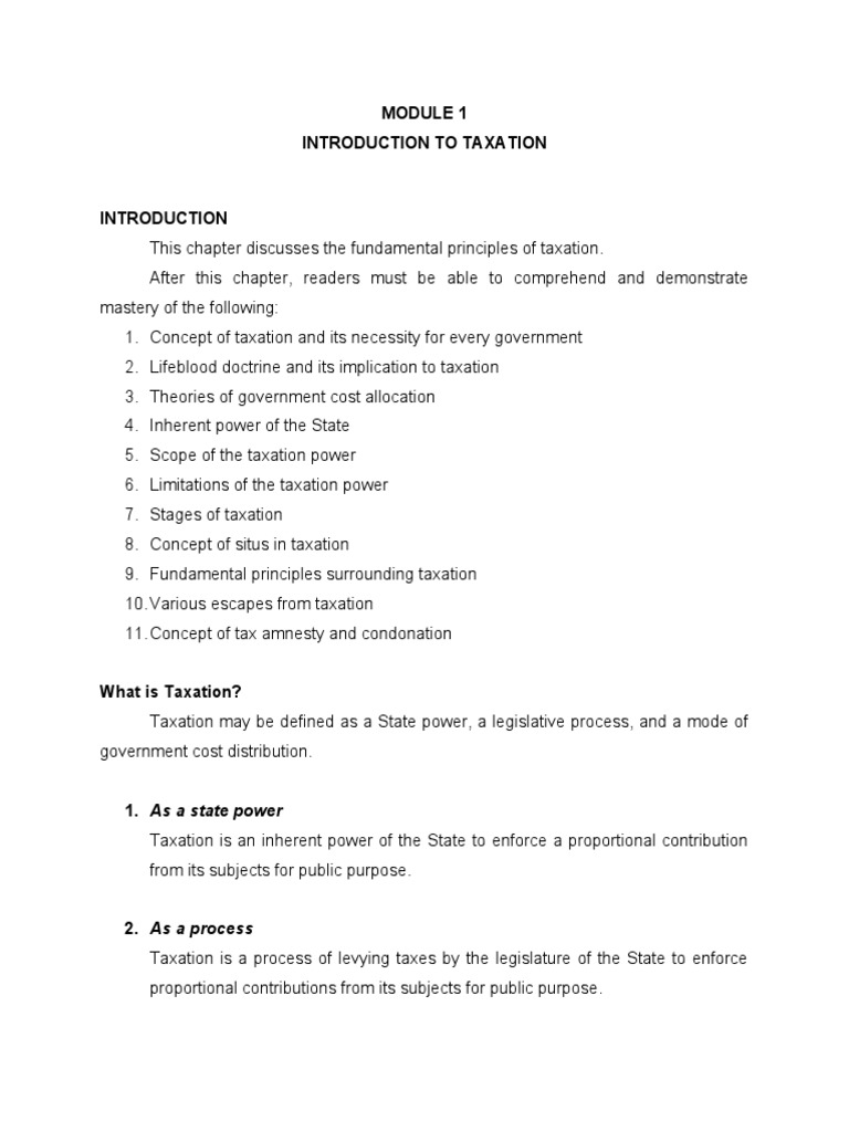 Introduction To Taxation (Notes) | PDF | Taxes | Double Taxation