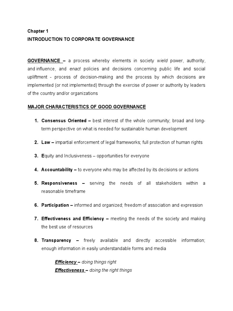 Notes To Introduction To Corporate Governance | PDF | Governance ...