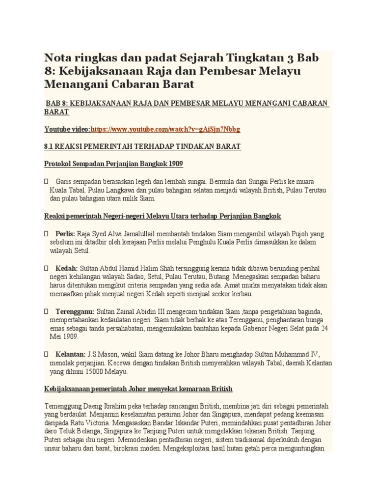 Nota Sej Bab 8 | PDF