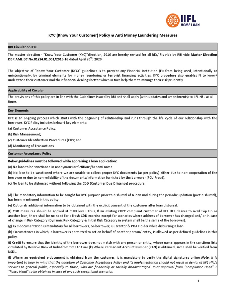 KYC (Know Your Customer) Policy & Anti Money Laundering Measures | PDF ...