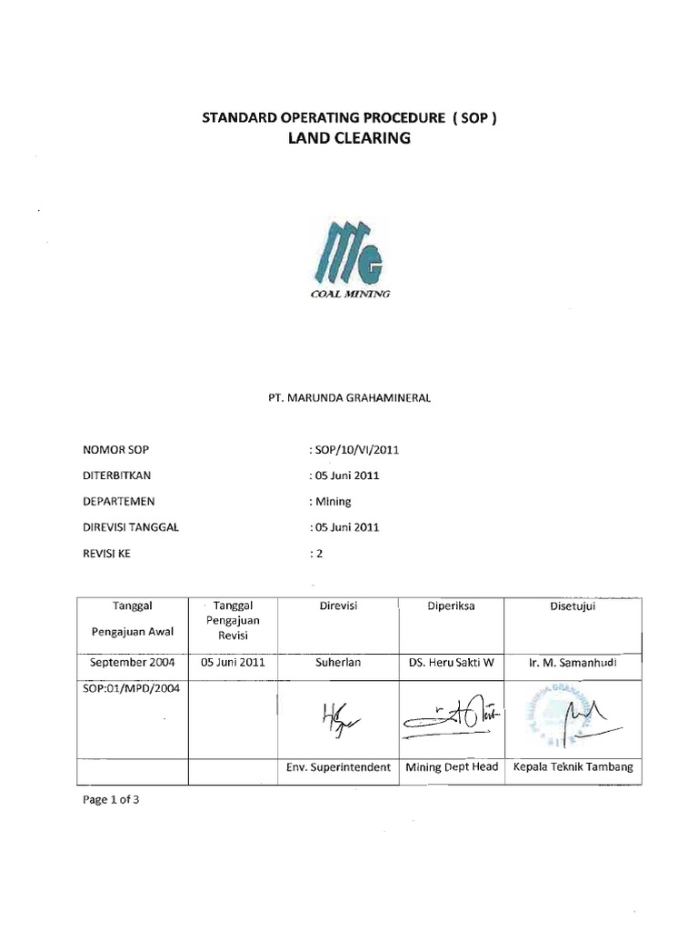 Contoh SOP - Land Clearing01 | PDF