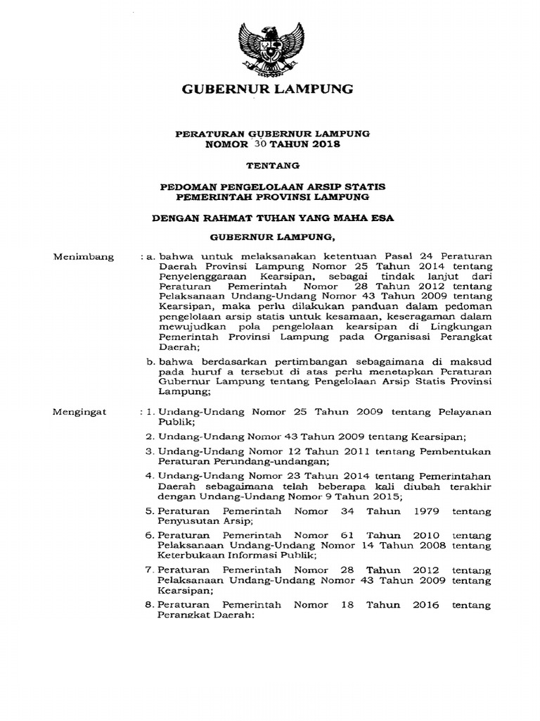 Pergub 30-2018 Pedoman Pengelolaan Arsip Statis | PDF
