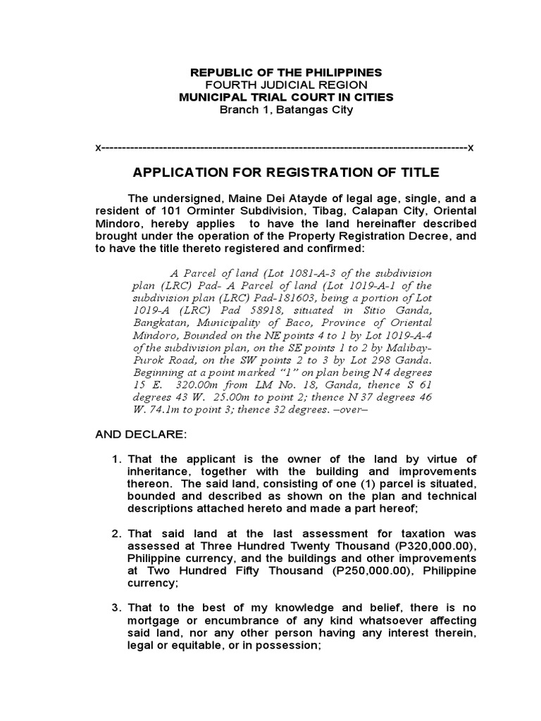 Application For Registration of Title | PDF | Civil Law (Common Law ...