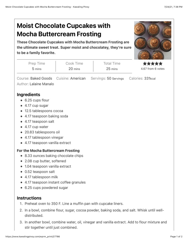 Moist Chocolate Cupcakes Recipe | PDF | Chocolate | Cupcake