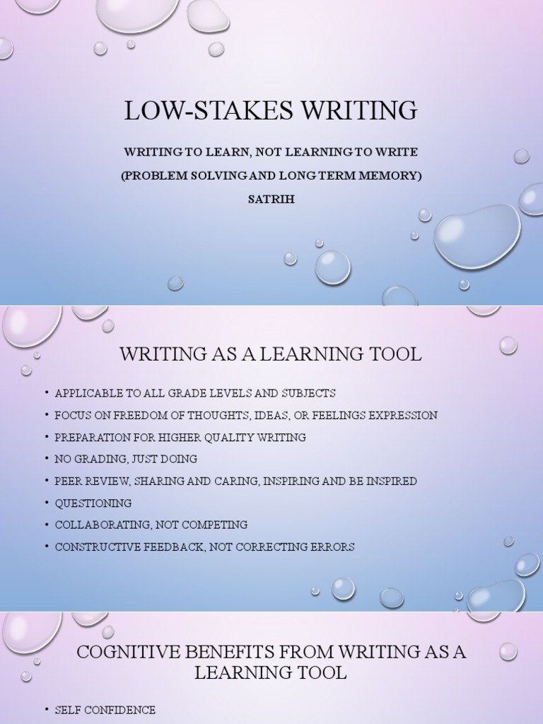 Low-Stakes Writing: Writing To Learn, Not Learning To Write (Problem ...