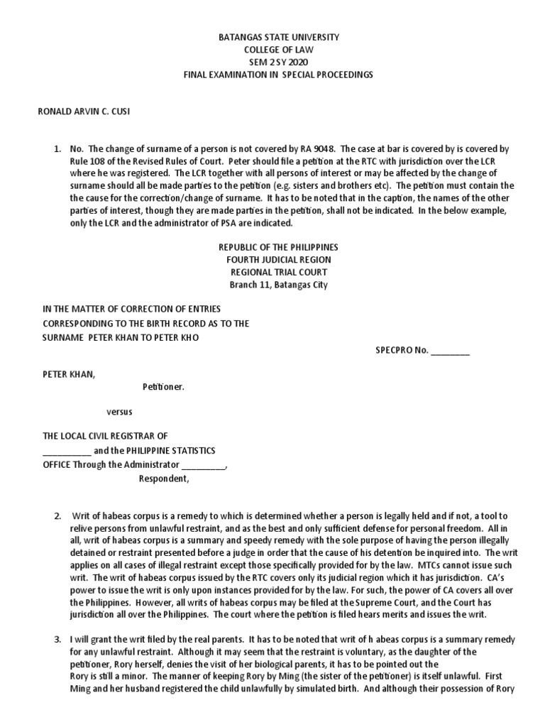 Specpro Final Exams | PDF | Habeas Corpus | Appeal
