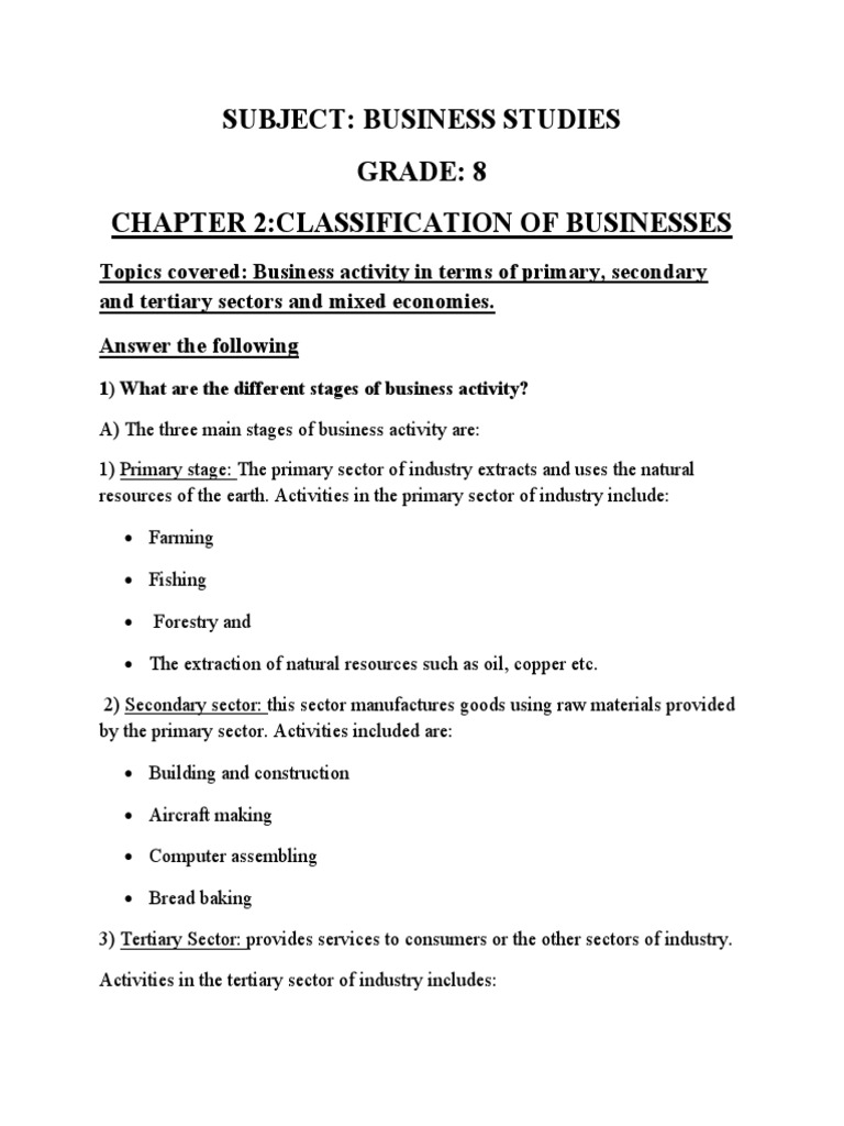 gr8 Business-Ch2 Classification of Business Notes With Case Study | PDF ...