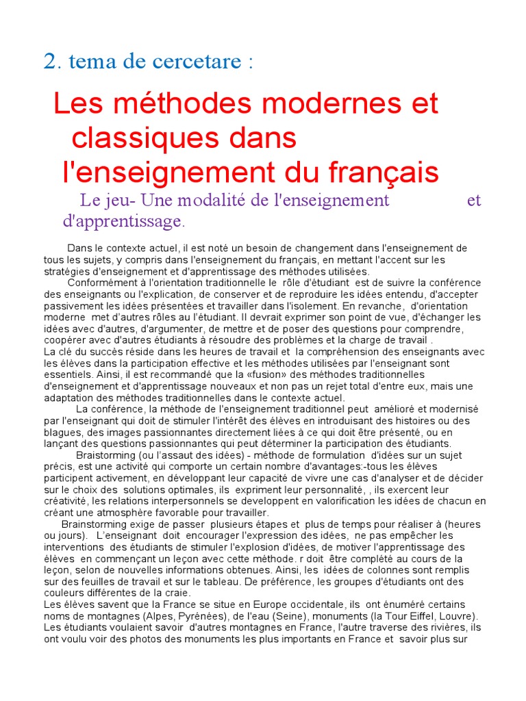 Méthodes modernes et classiques d'enseignement | PDF | Pédagogie ...