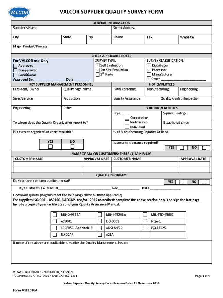 Supplier Quality Questionnaire | PDF | Iso 9000 | Calibration