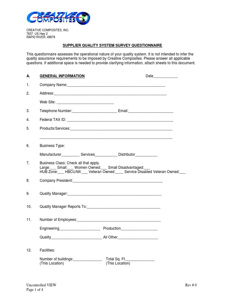 Supplier Quality Survey Form | PDF | Calibration | Quality Assurance