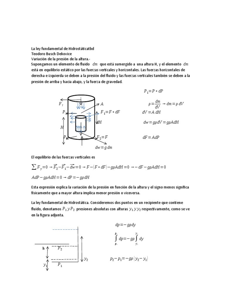 La Ley Fundamental de Hidrostática TBD | PDF | Líquidos | Ingeniero civil