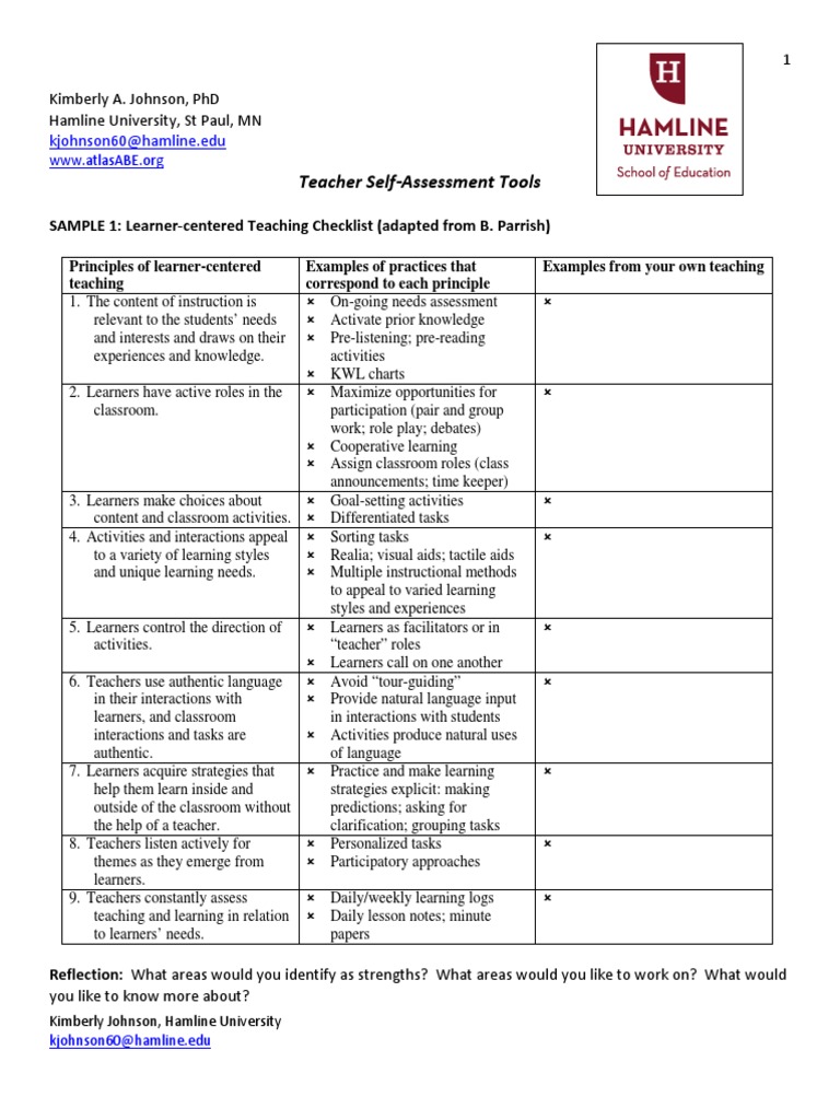 Teacher Self-Assessment Tools Guide | PDF | Learning | Teachers