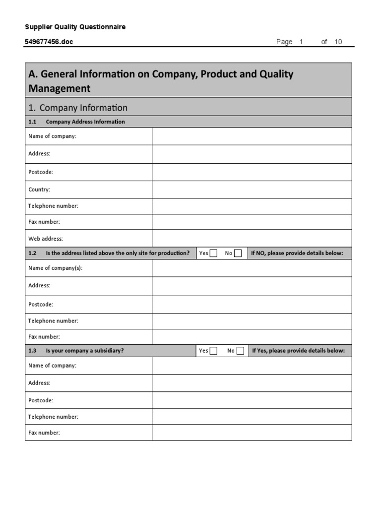 A. General Information On Company, Product and Quality Management | PDF ...