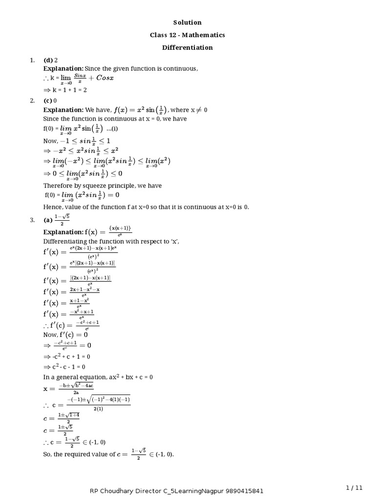 Differentiation Solution | PDF | Trigonometric Functions | Mathematical Relations