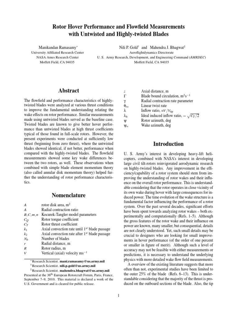 Rotor Hover Performance and Flowfield Measurements | PDF | Vortices ...