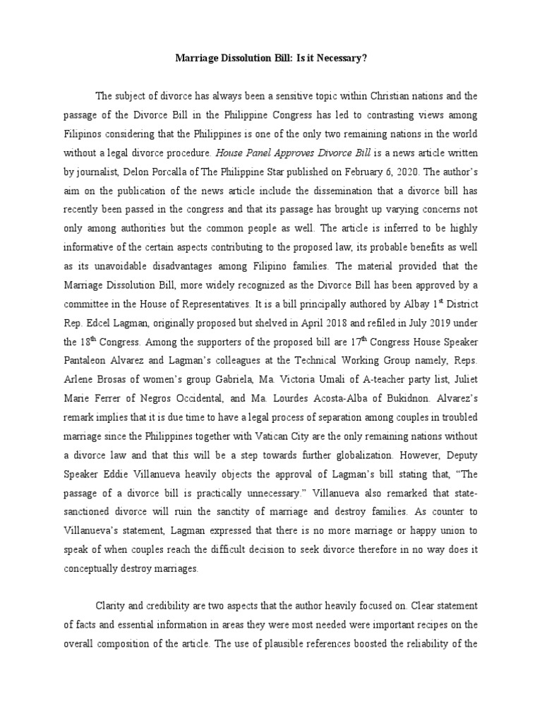 Divorce Position Paper | PDF | Divorce | Marriage