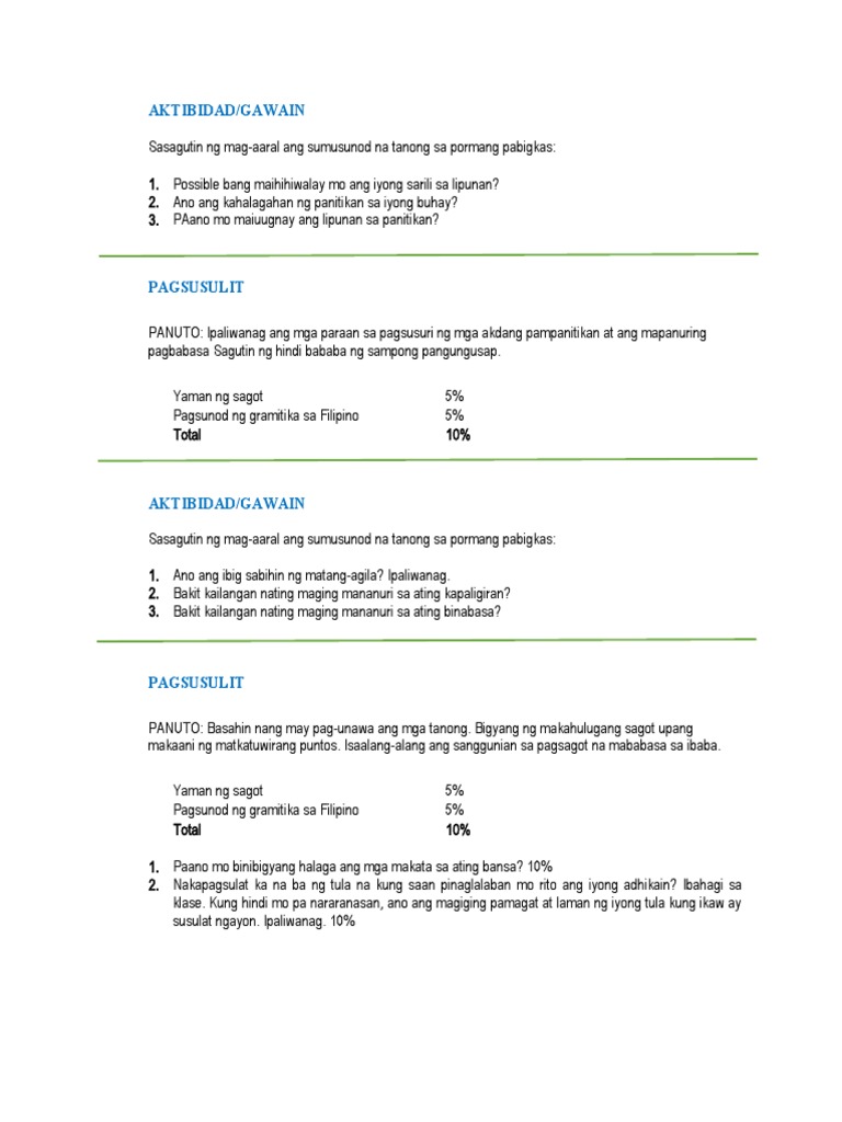 Compilation of Assessment Tools in Lit 1-Sos Lit | PDF