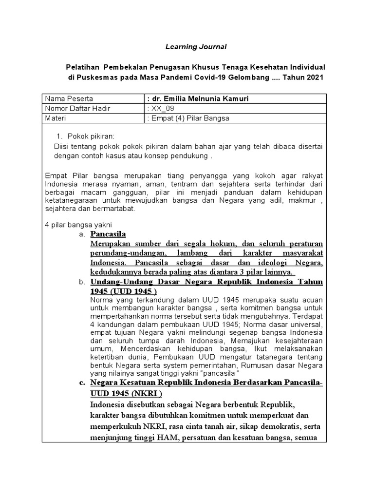 Format Learning Journal 4 Pilar Bangsa | PDF