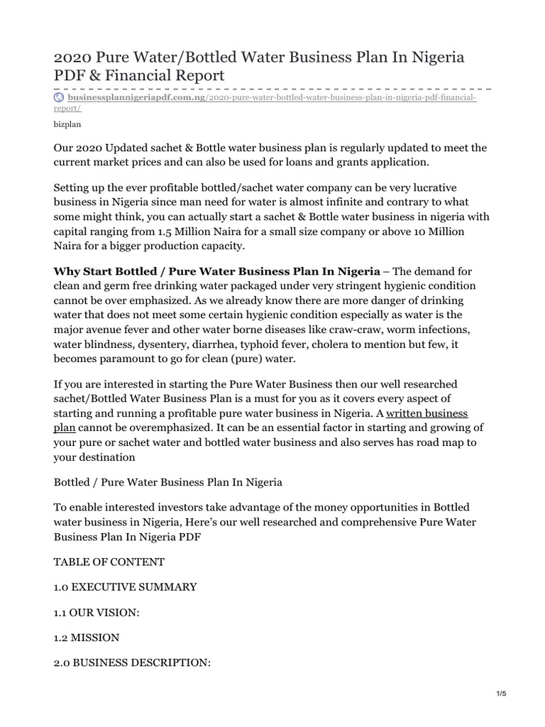 2020 Pure Water/Bottled Water Business Plan in Nigeria PDF & Financial ...