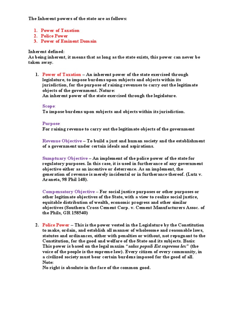 The Inherent Powers Os State | PDF | Police Power (United States ...