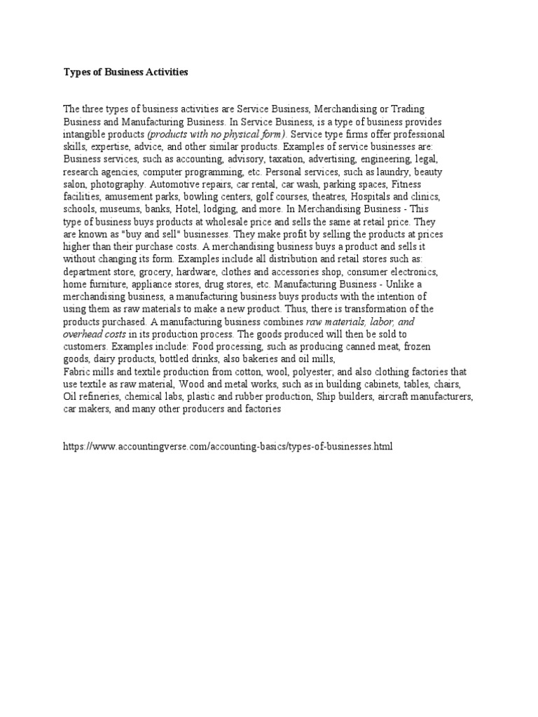Types of Business Activities Explained | PDF