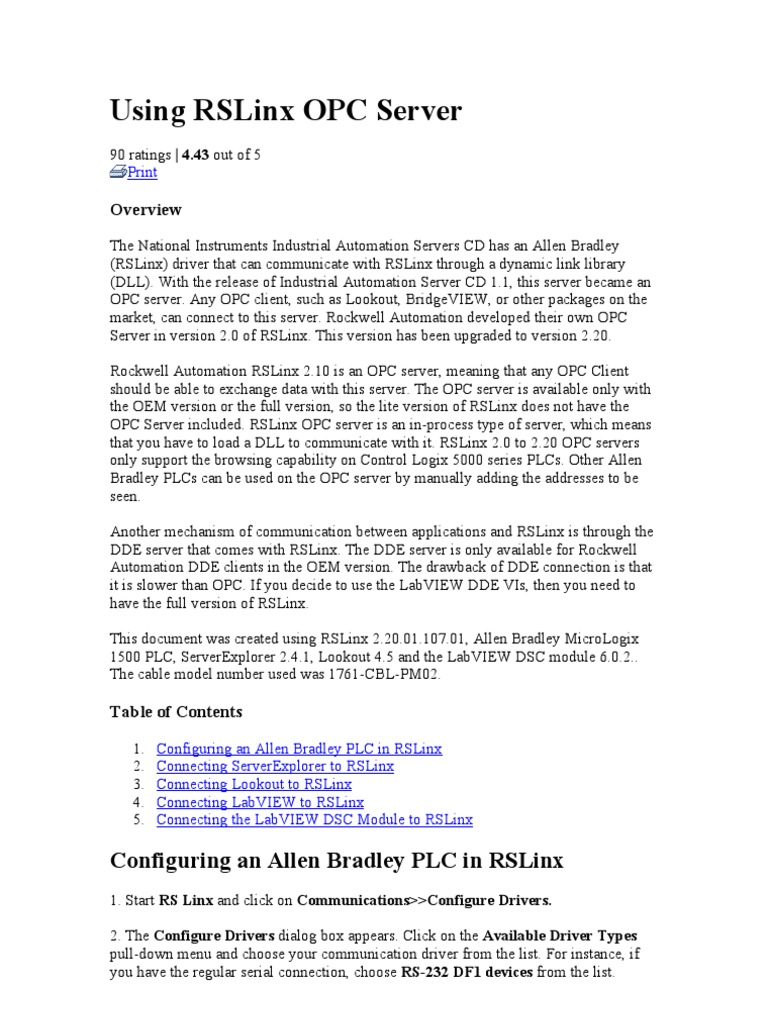 Using Rslinx Opc Server Pdf Application Programming Interface Programmable Logic Controller