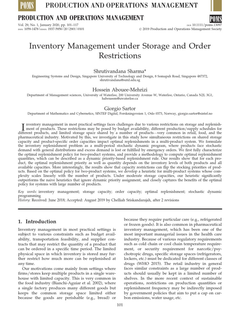 Inventory Management Under Storage and Order Restrictions | PDF | Mathematical Optimization ...