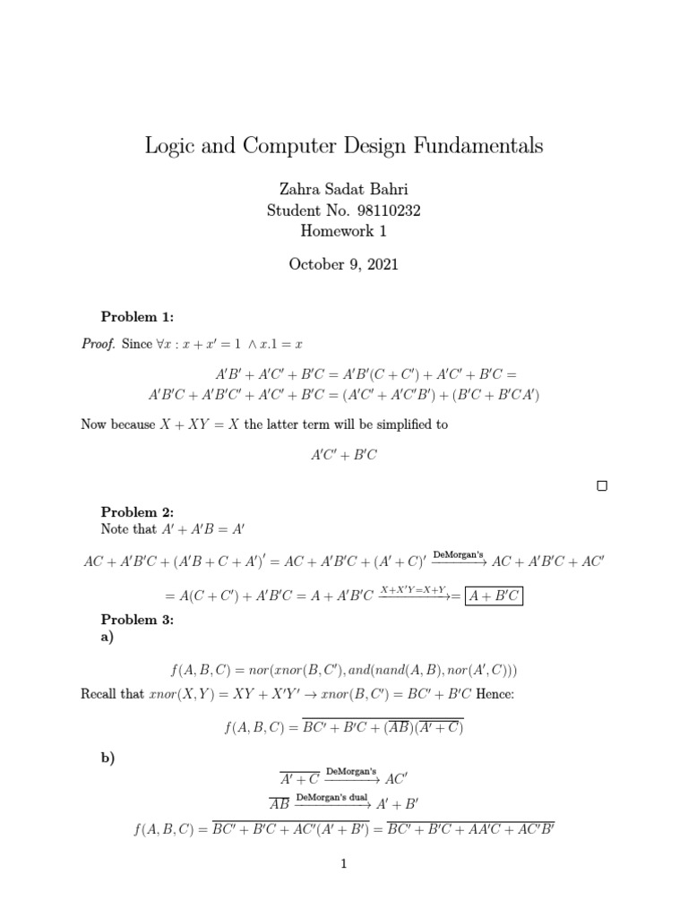 Logic and Computer Design Fundamentals: Zahra Sadat Bahri Student No ...
