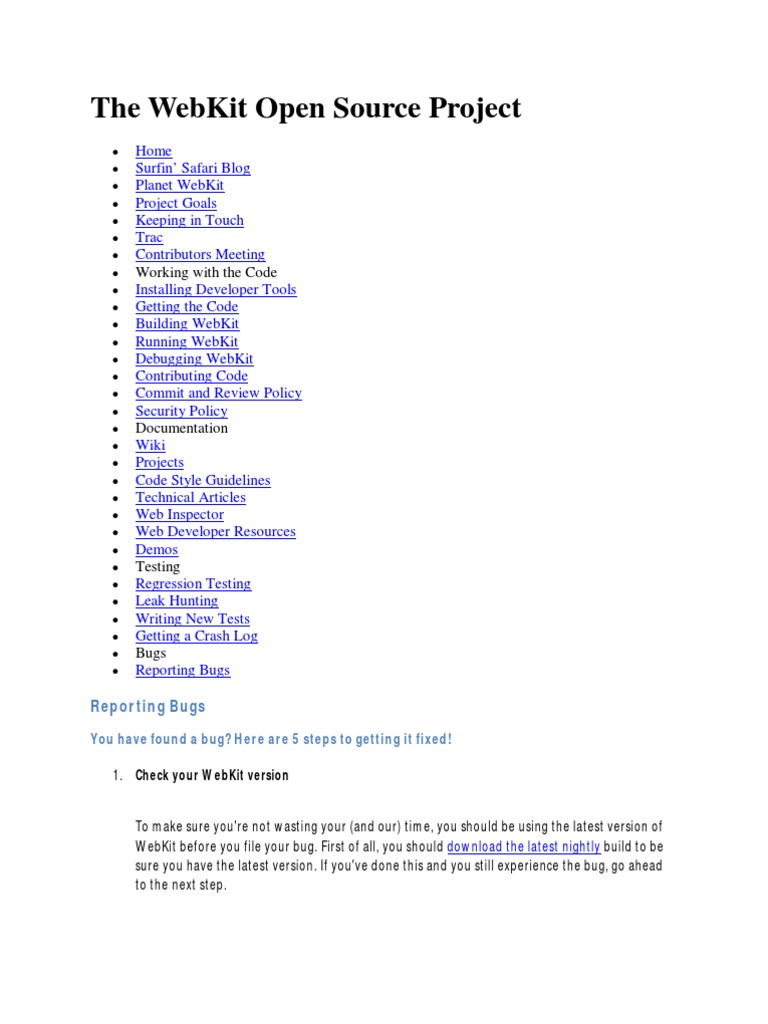 The Webkit Open Source Project Pdf Safari Web Browser Software Bug