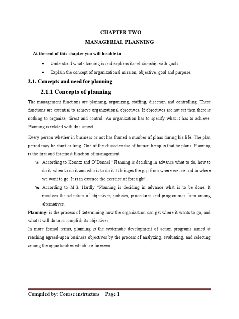 2.1.1 Concepts of Planning: Chapter Two Managerial Planning | PDF ...