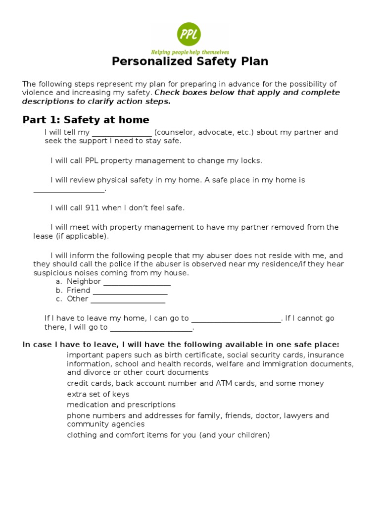 Personalized Safety Plan | PDF | Restraining Order | Safety
