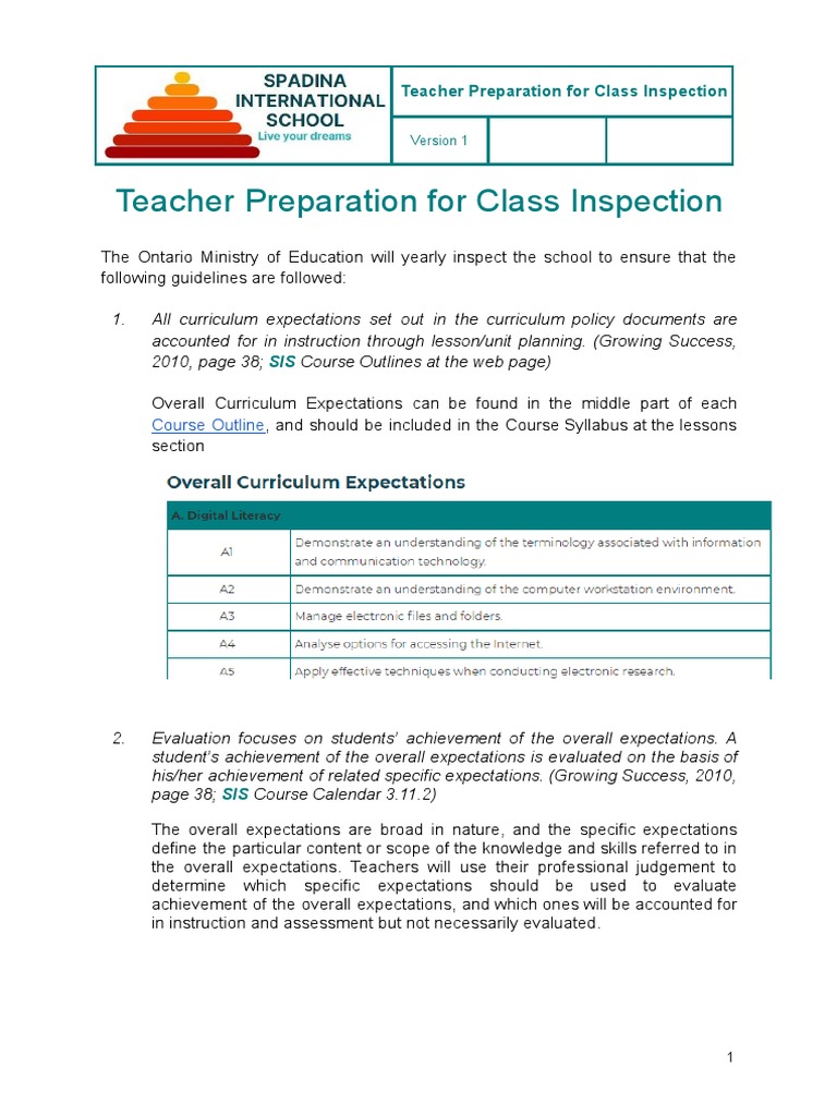 Teacher Preparation For Class Inspection | PDF | Educational Assessment ...
